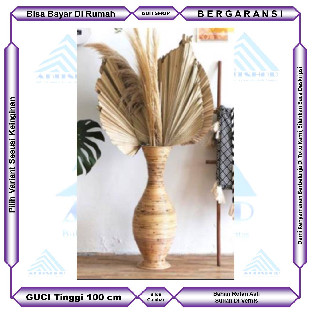 Guci Rotan Tinggi 100 cm - Vas Bunga Hiasan Ruang Tamu Ukuran Tinggi ...