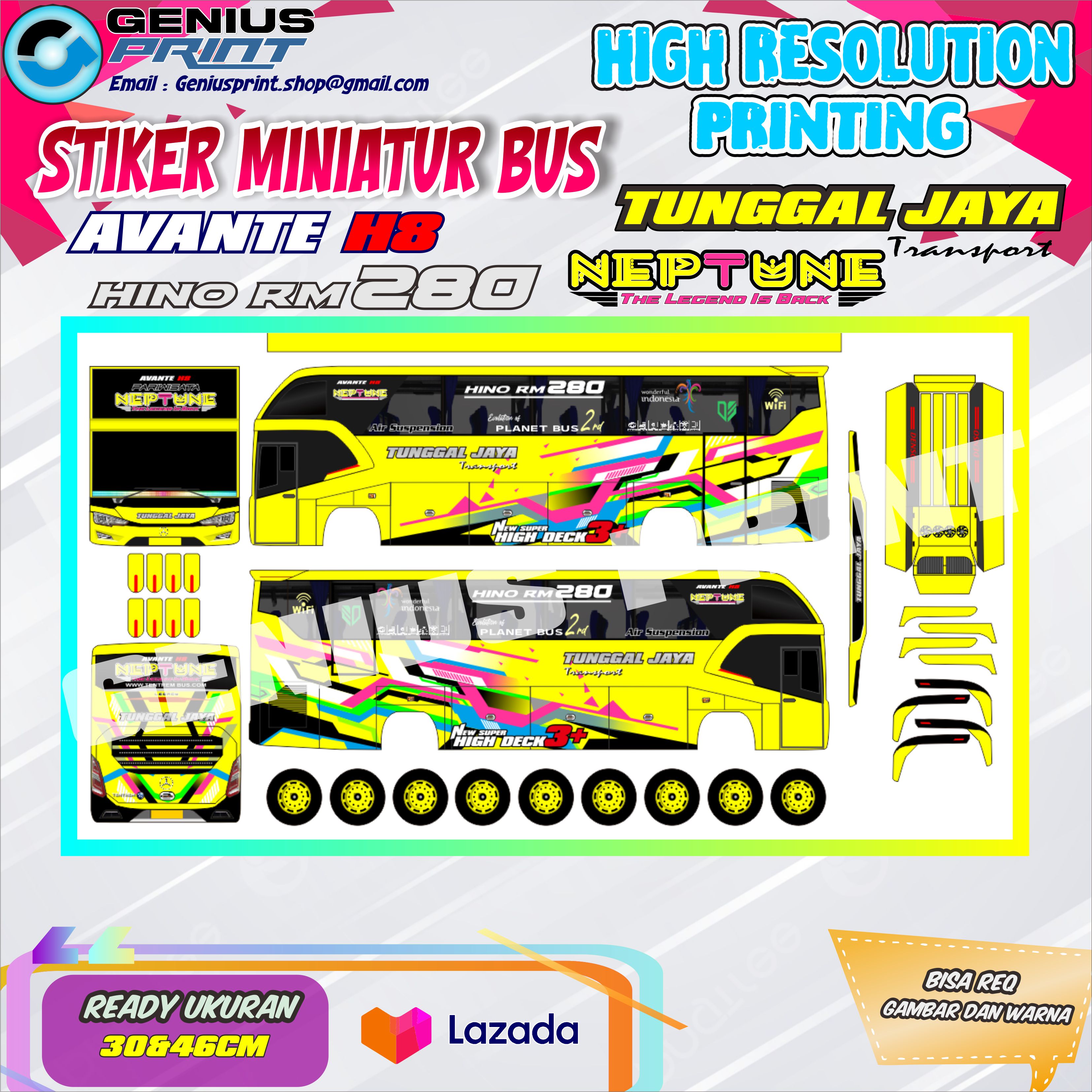 Stiker A3 Miniatur Bus Avante H8 Livery Tunggal Jaya Transport #2 Uk ...