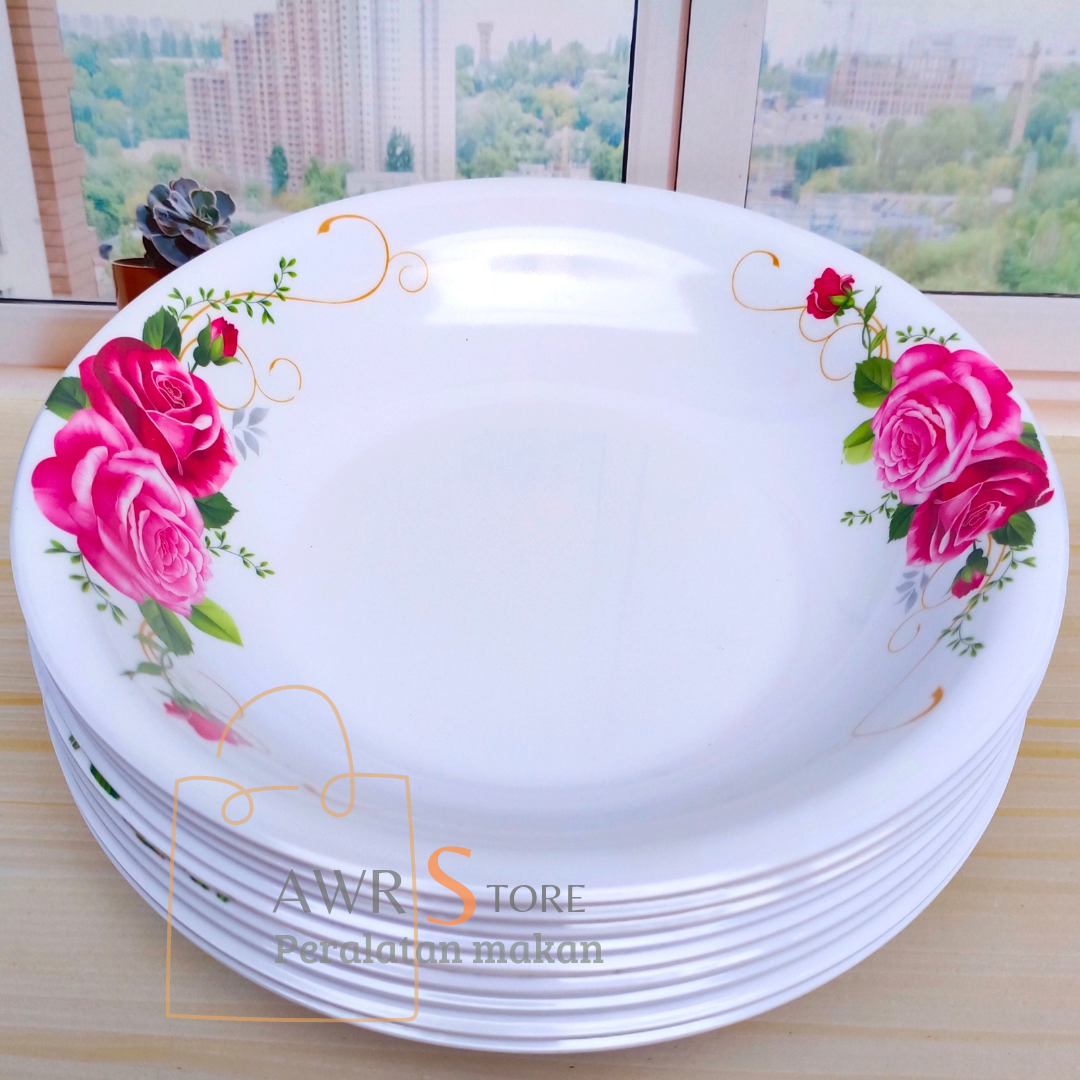 PIRING MAKAN BULAT CEKUNG 9 INCH BAHAN MELAMIN ASLI 12 PCS PIRING MEWAH ...