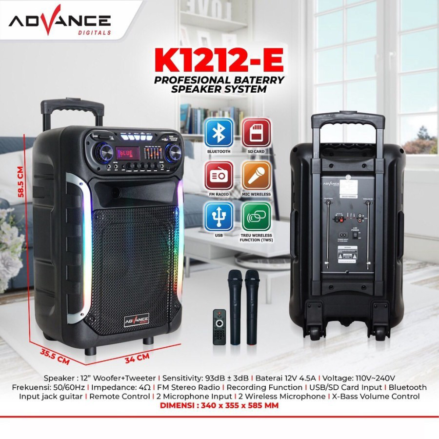 Speaker Meeting Portable Speaker ADVANCE K1212 E Ampli Bluetooth 12 INCH | Lazada Indonesia