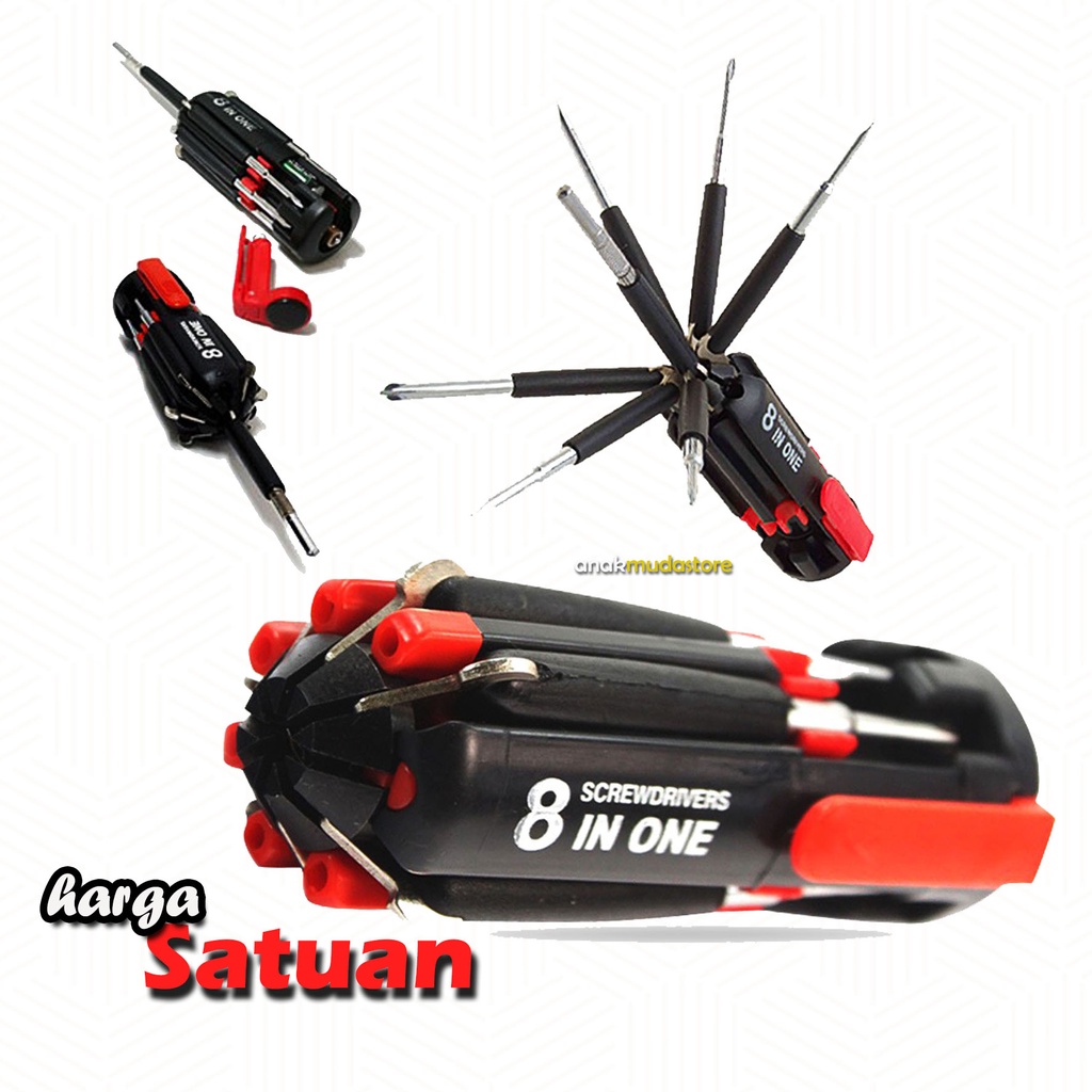 Obeng SET 8 in 1 Screwdriver Multifungsi dengan Senter Penerangan Min ...