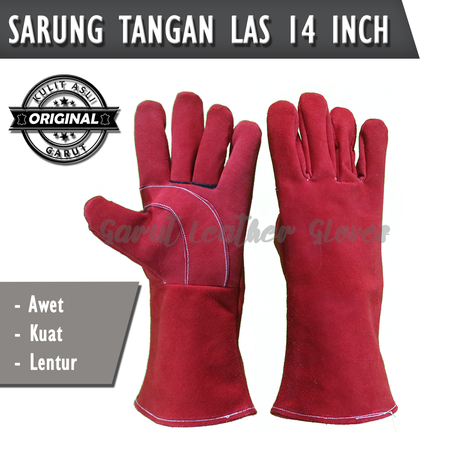 Sarung Tangan Las Merah 14 Inch - Kulit Sapi Asli Garut | Lazada Indonesia