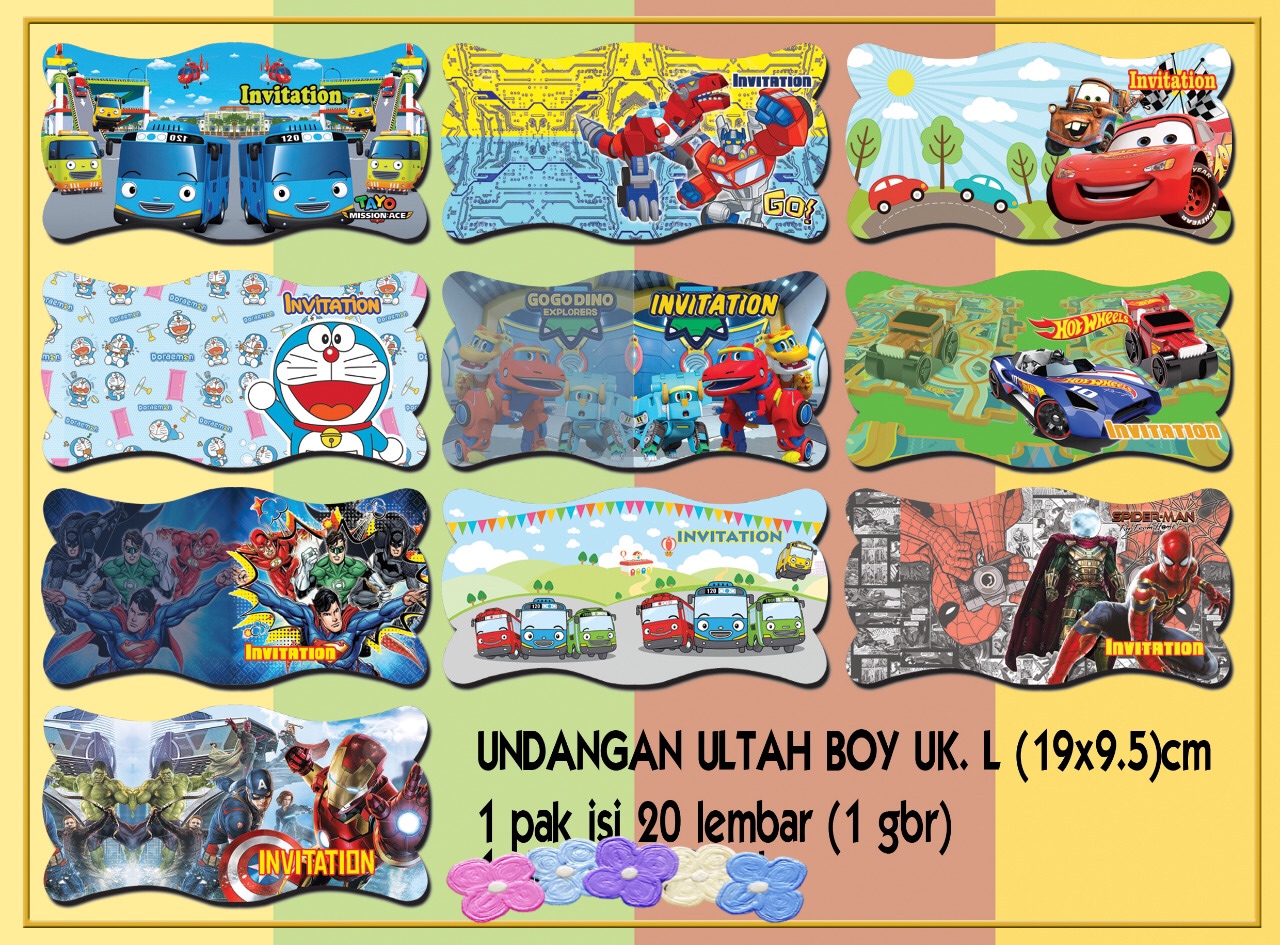 undangan pesta isi 20 pcs per pack 1 motif / undangan karakter ...