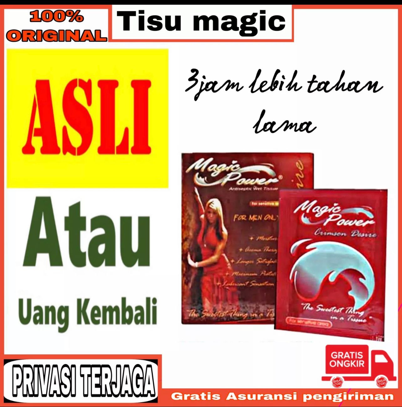DHPS - [COD] Tisu Magic Power Merah Pria Original / Obat Kuat Tahan di ...