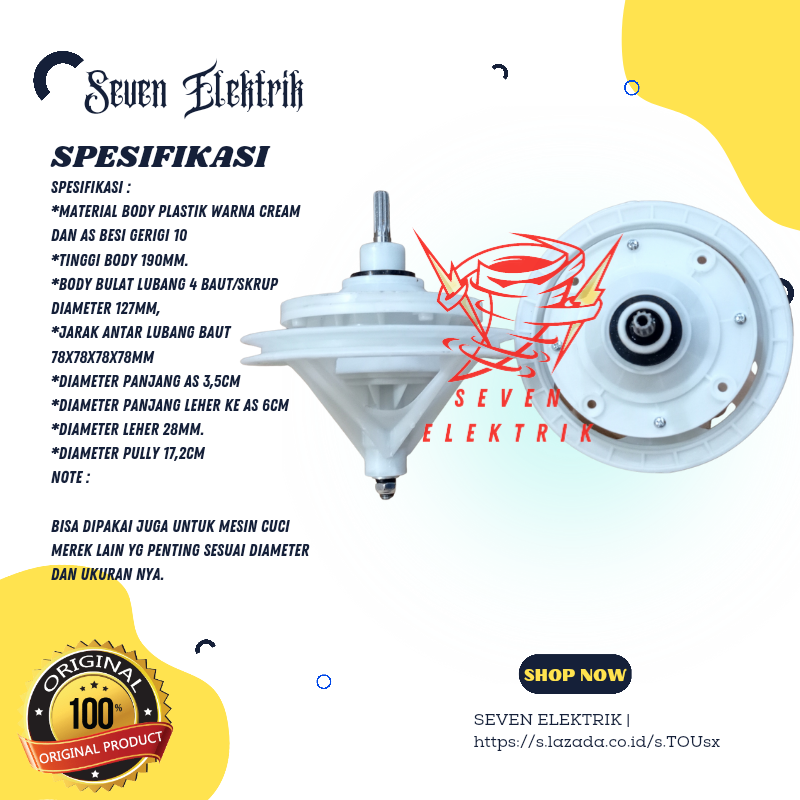 Gearbox Polytron Seri PWM-8366 mesin cuci 2 Tabung Polytron As gigi 10 ...