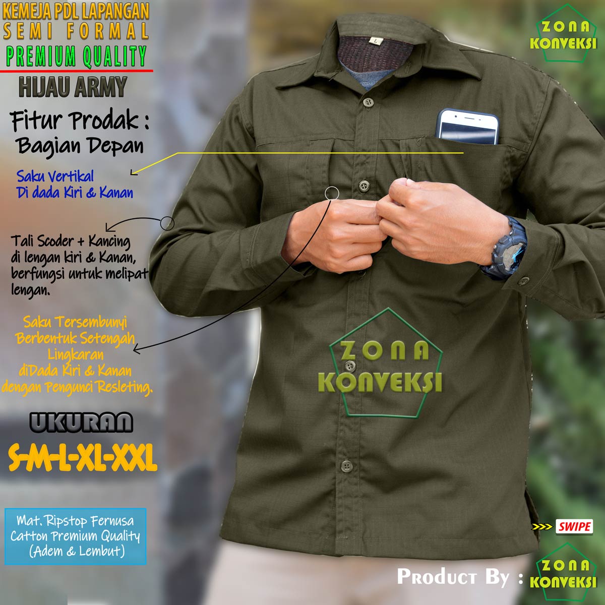 KEMEJA PDL SEMI FORMAL LENGAN PANJANG WARNA HIJAU OLIVE | KEMEJA KERJA ...