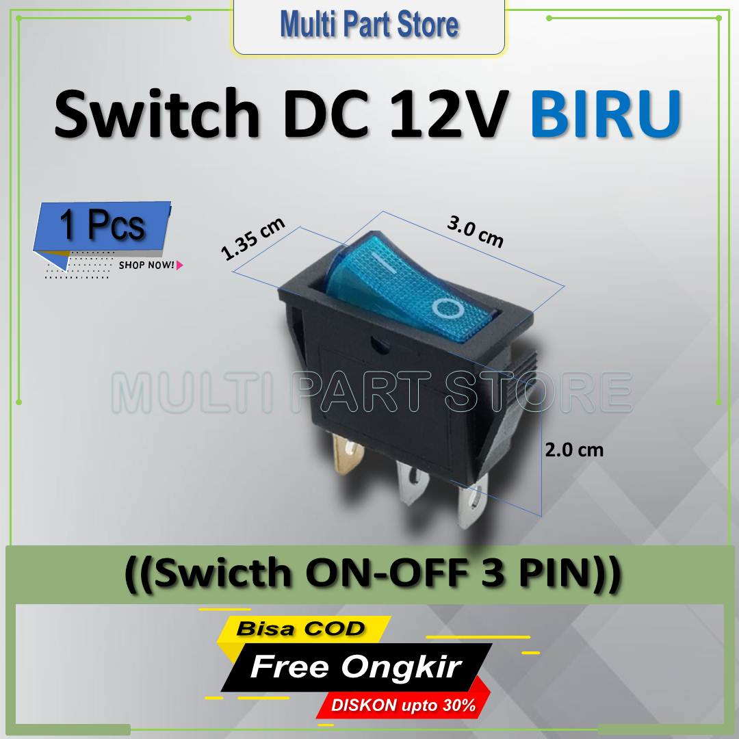 Saklar On Off Motor Mobil DC Lampu warna Biru Switch On Off 3 Pin Push ...