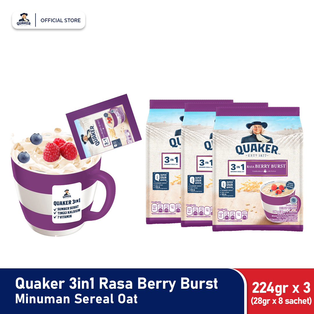Quaker 3in1 Berry Burst Polybag 240g Triple Pack Minuman Sereal Oats ...