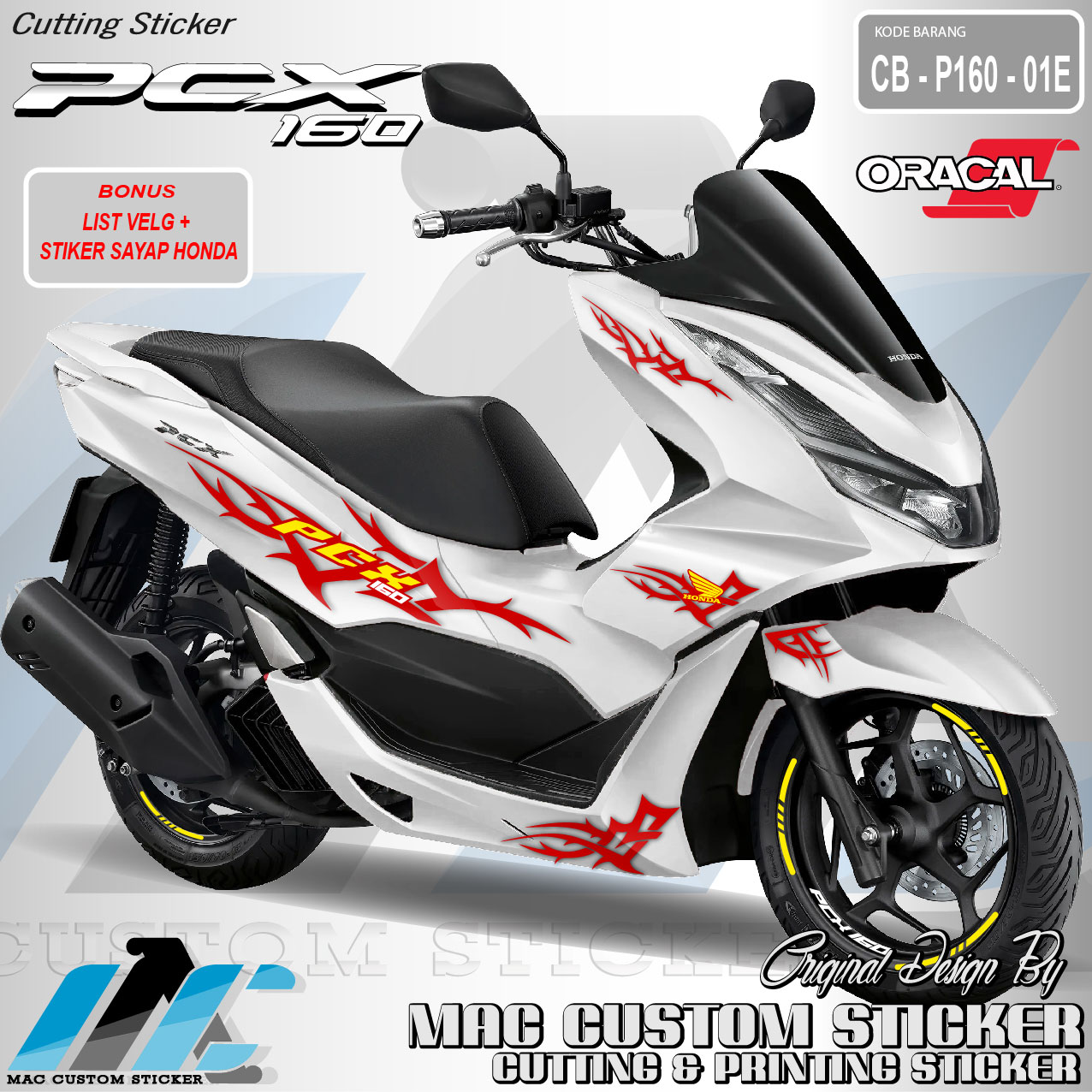 STRIPING PCX 160 - CUTTING STICKER HONDA PCX 160 - STIKER PCX 160 PUTIH ...