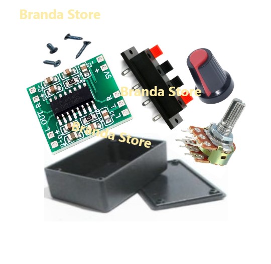 Paket Mini Amplifier Stereo PAM8403 2x5W 5Volt Plus Box Potensio Knop ...