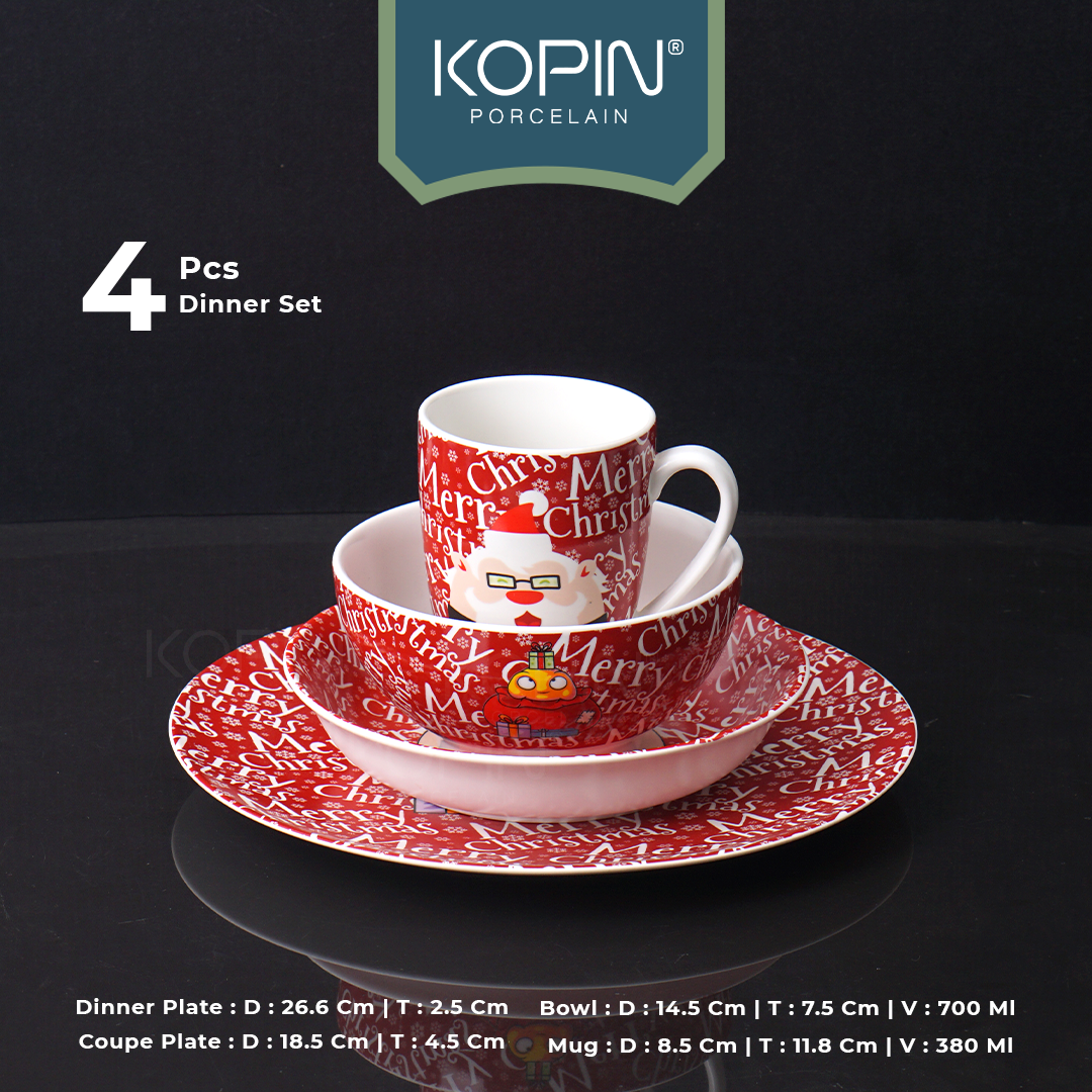 Piring Set Keramik Porcelain Model Christmas Isi 4 Pcs | KOPIN | Lazada ...
