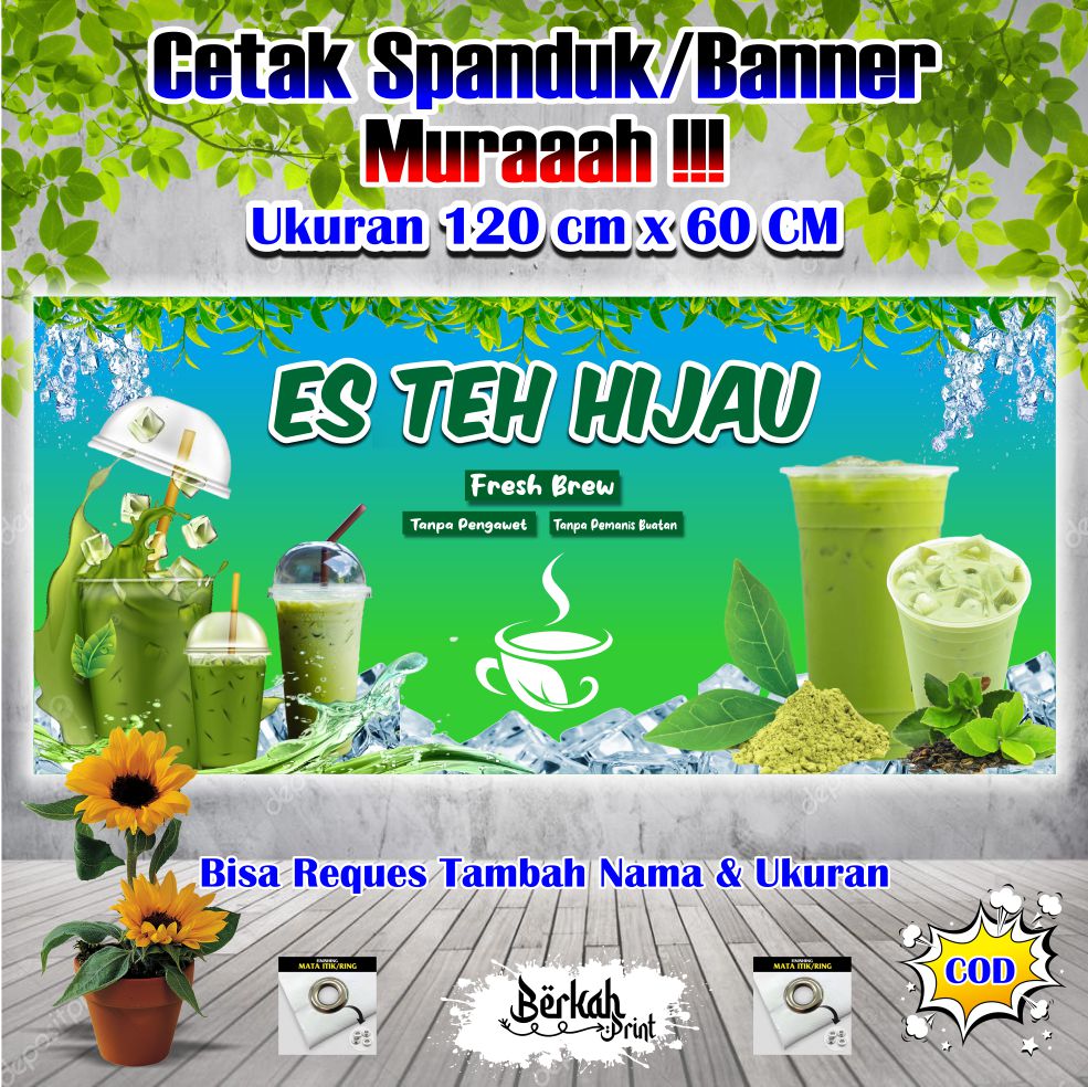Spanduk Banner Es Teh Hijau Ukuran 120 cm x 60 cm | Lazada Indonesia