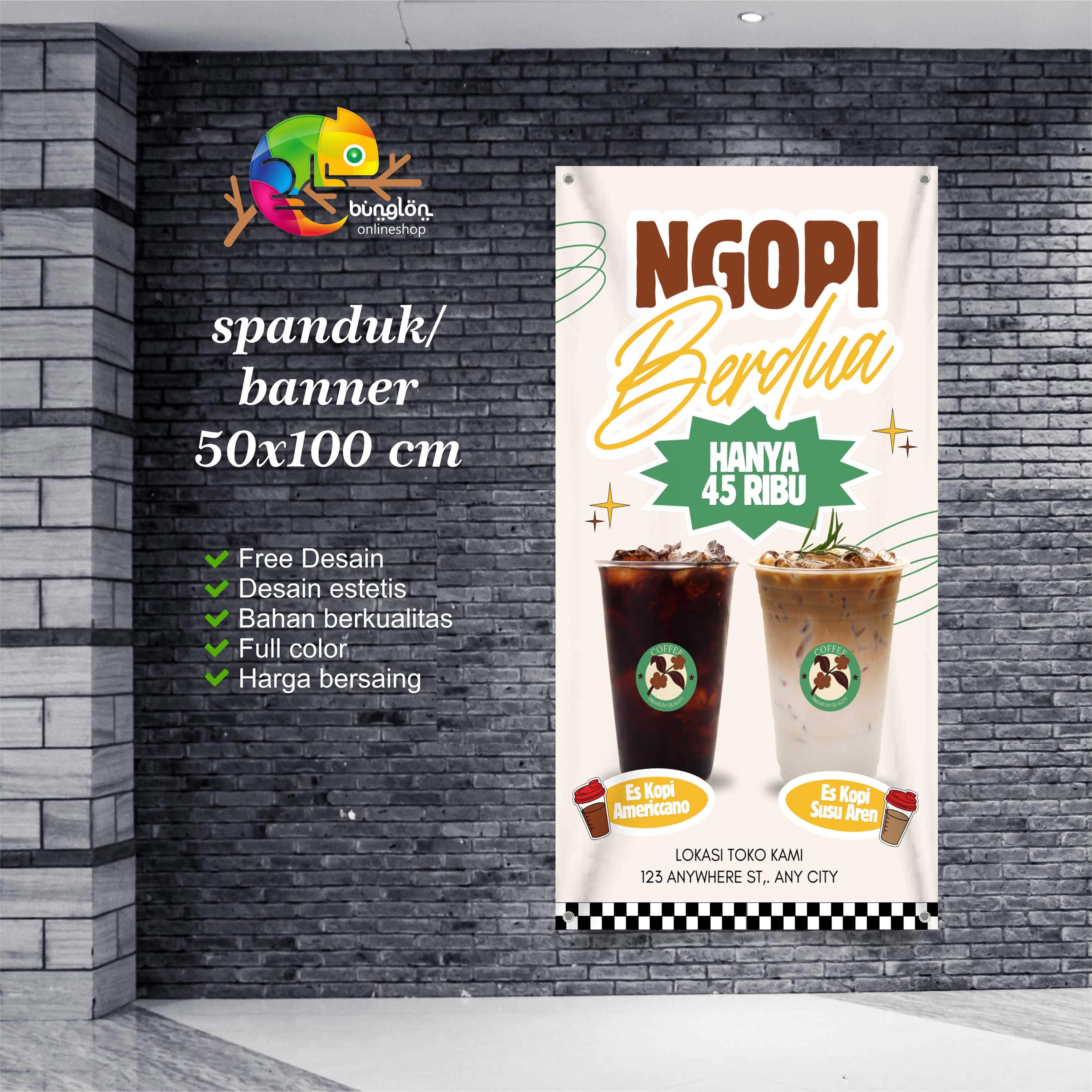 Cetak Spanduk Banner Hijau dan Kuning Promosi Menu Kopi | Lazada Indonesia