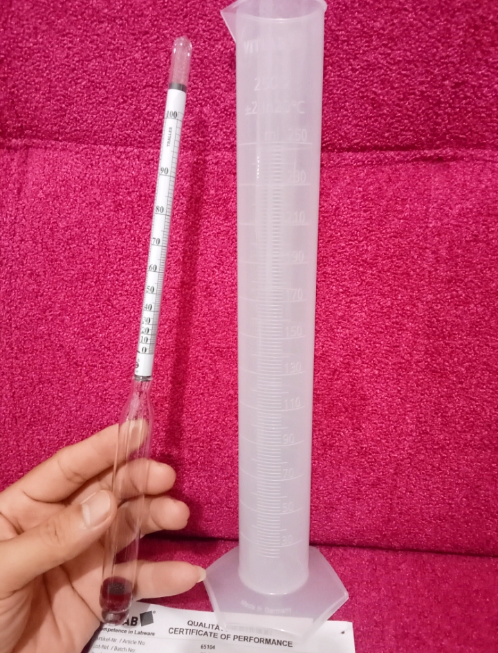 Set Hydrometer Kadar PA Alkohol Meter Plus Gelas Ukur PP 250 ml Vitlab ...