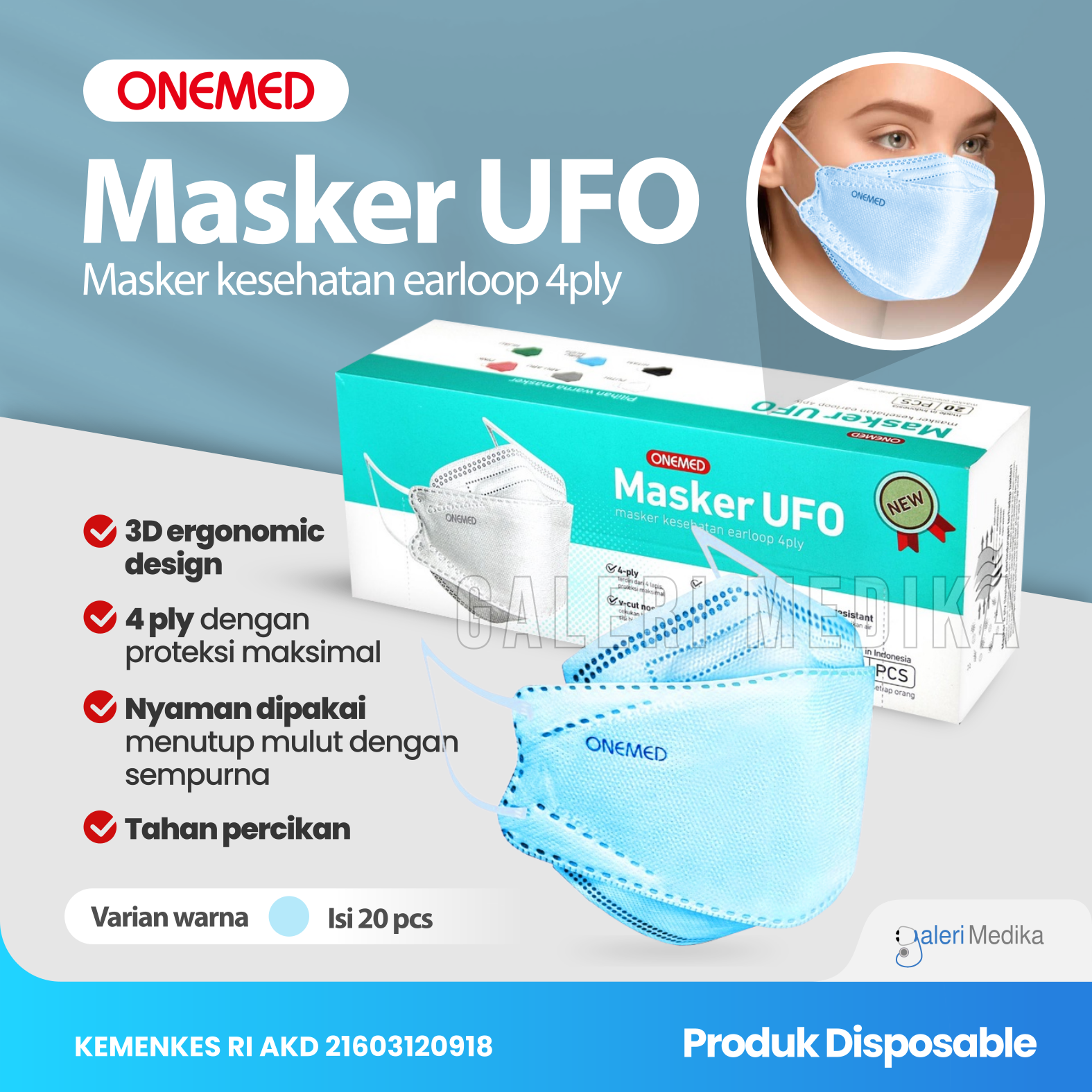 Onemed Masker Kesehatan UFO 4Ply Box Isi 20pcs / Masker Medis Onemed ...