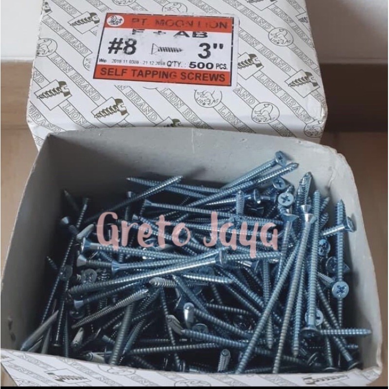 ( 8x3 50bj ) Sekrup Trepes Skrup 7.5cm 7.5 cm Aluminium Kepala Datar ...