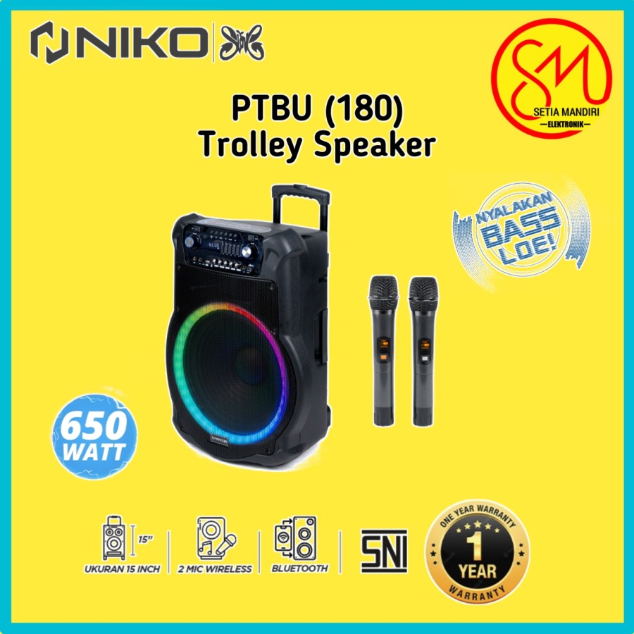 NIKO SPEAKER PORTABLE PTBU (180) TROLLEY SPEAKER 18 INCH 650W PTBU180 ...