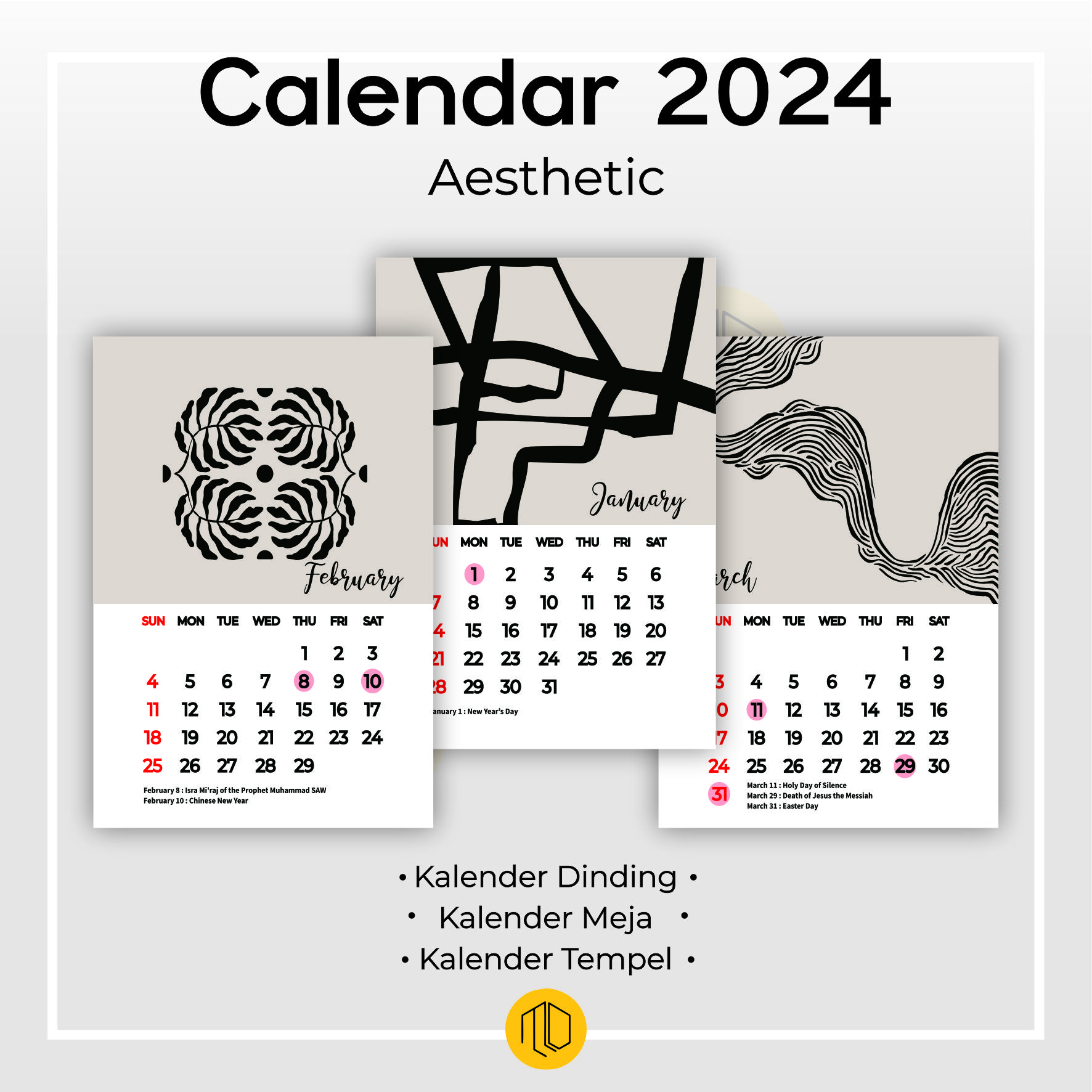 KALENDER 2024 DINDING / KALENDER MEJA 2024 AESTHETIC / KALENDER TAHUN ...