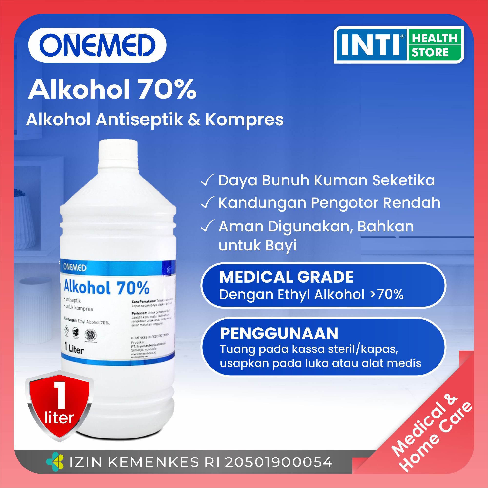 Onemed | Alkohol 70% 1 Liter | Alkohol Antiseptik 1 L | Lazada Indonesia