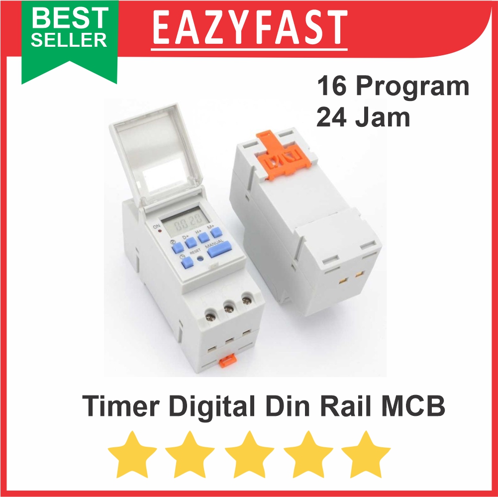 Timer Digital Stop Kontak Putus Listrik PLN MCB Din Rail 16 Program 24 ...
