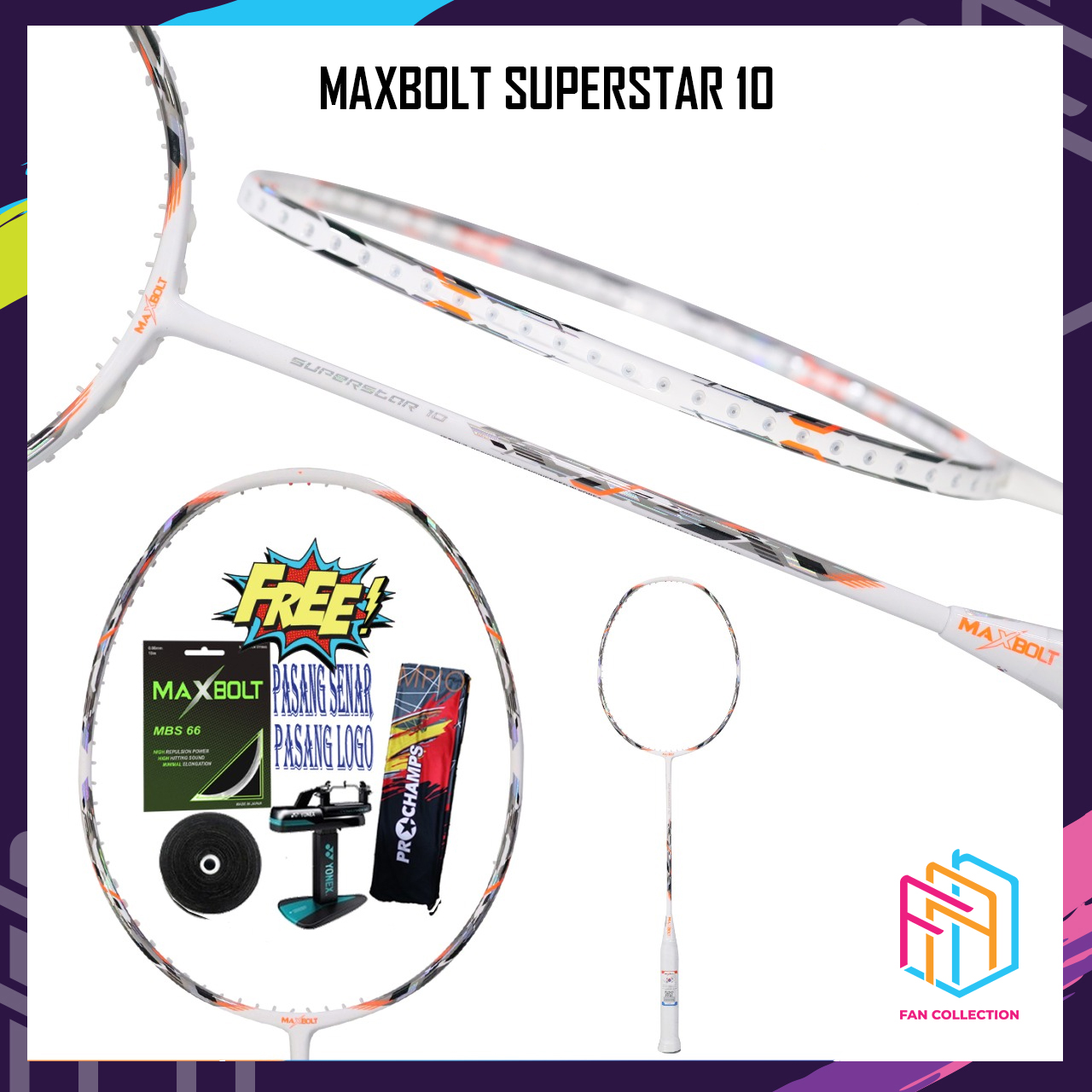 MAXBOLT Superstar 10 Raket Badmintoton Bulutangkis Original | Lazada ...