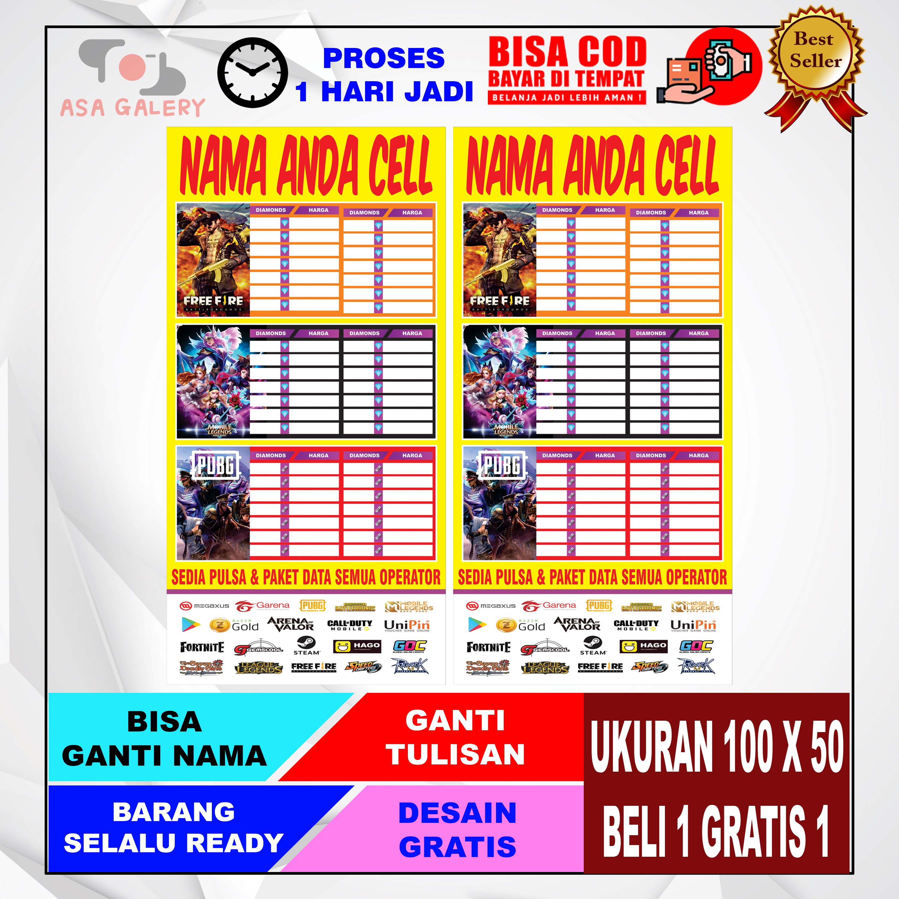 SPANDUK TOP UP GAME, BANNER TOP UP GAME, UKURAN 100 X 50 BISA GANTI ...
