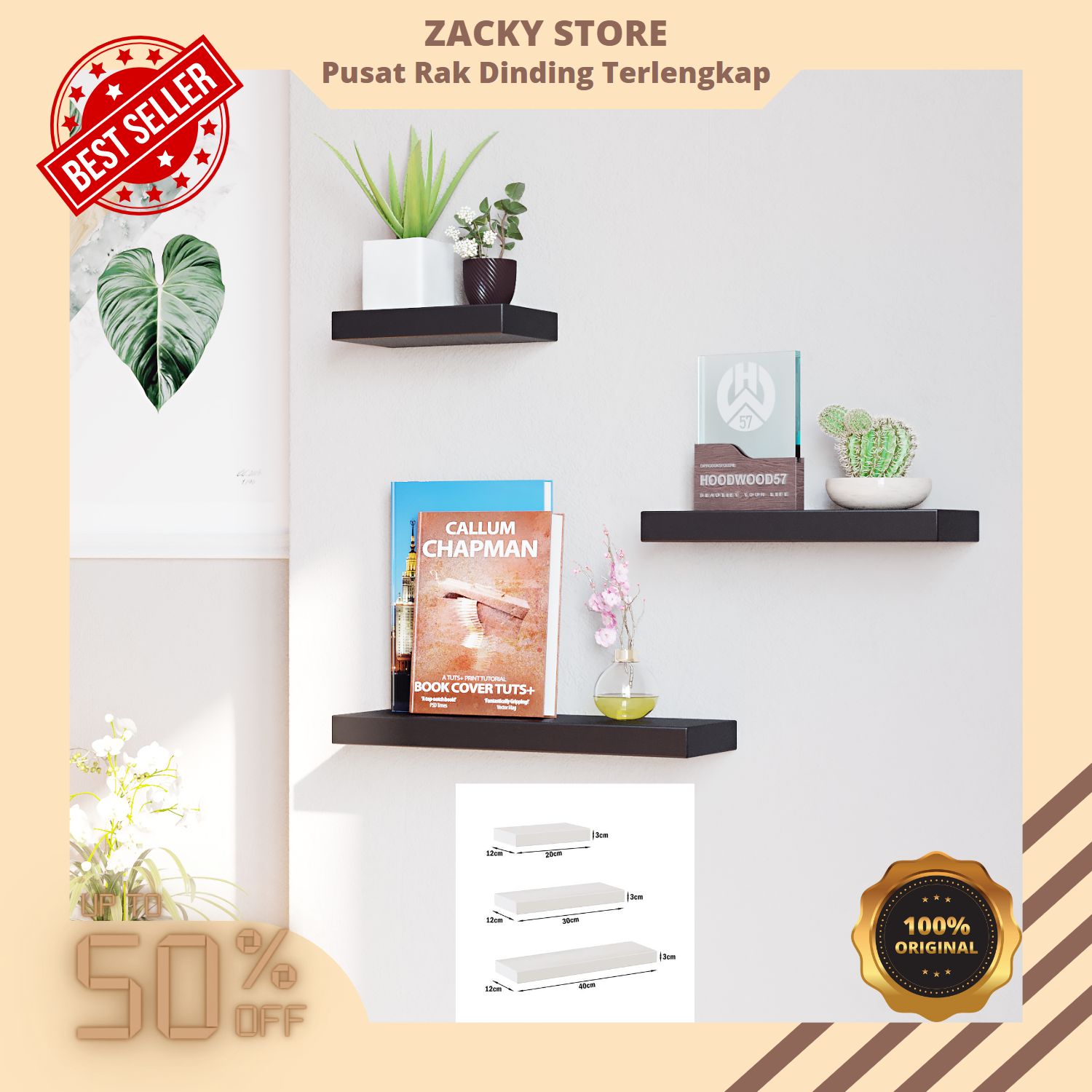 Rak Dinding / Rak Ambalan Dinding / Wall Shelves Flat Set Kecil ...