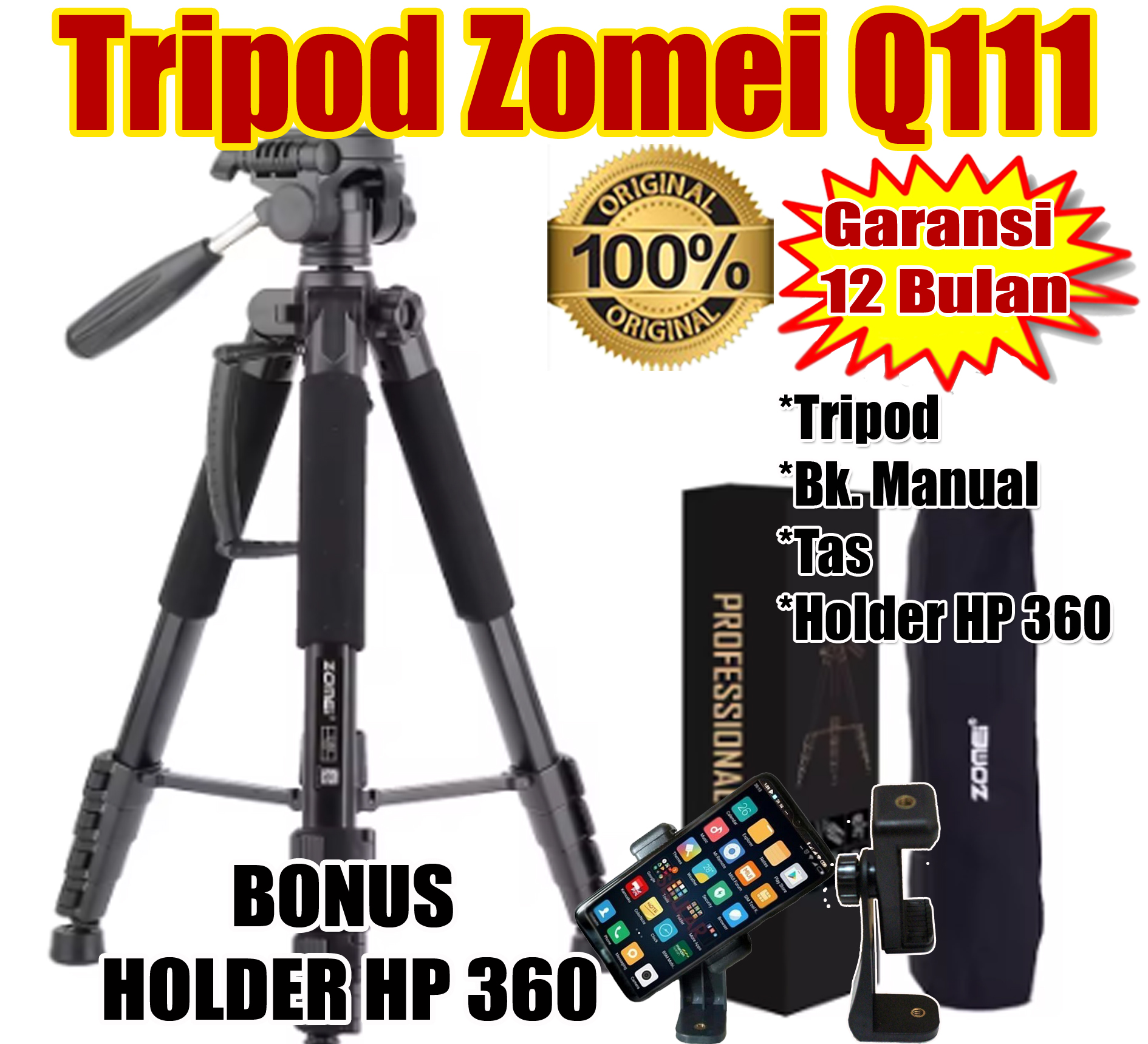 Tripod Zomei Q111 Original Plus Holder HP 360 UKURAN BESAR dan Garansi 12 Bulan (tripod ...