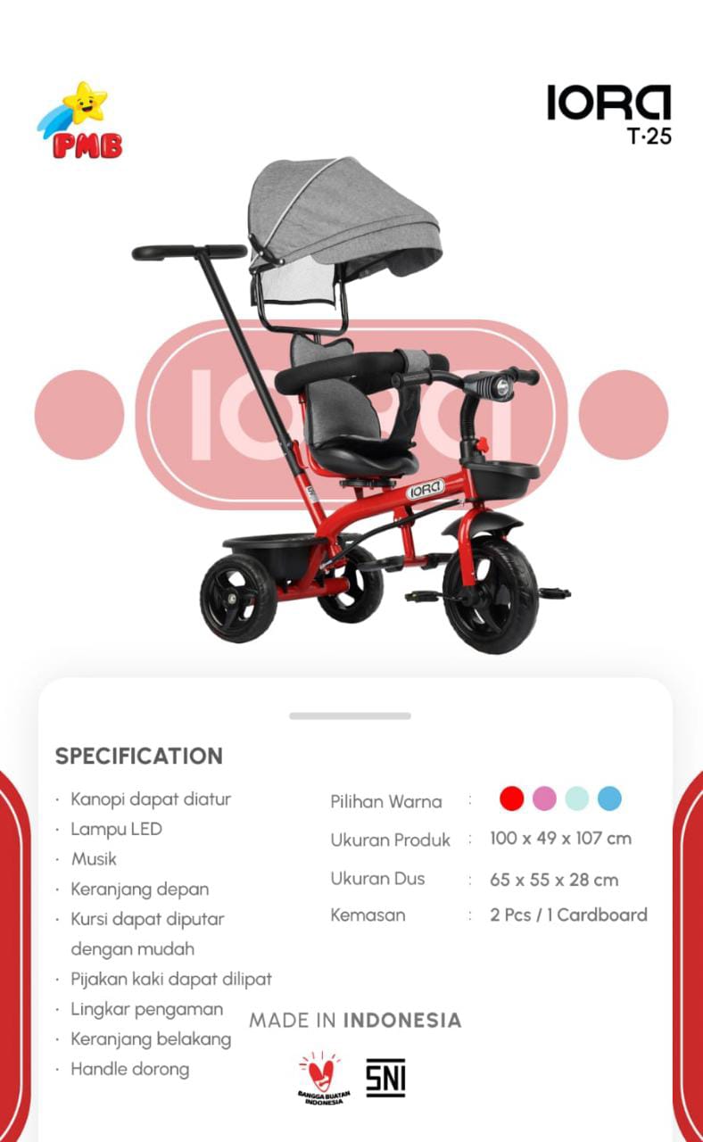 T 25 TRICYCLE IORA SERI T25 pmb sepeda dorong Anak | Lazada Indonesia
