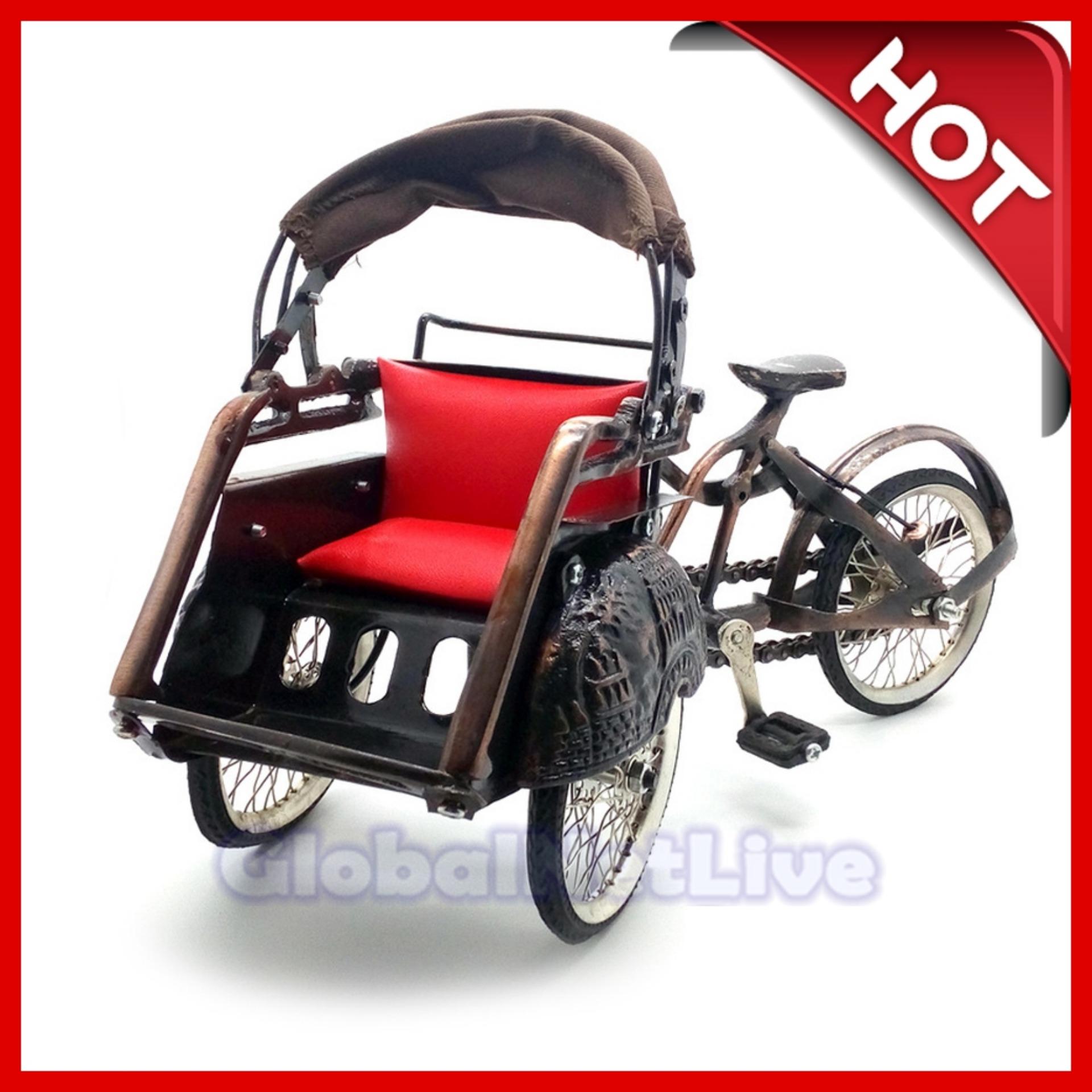 Miniatur Becak Tradisional Jawa (Miniatur Becak Logam, Tembaga, Becak ...