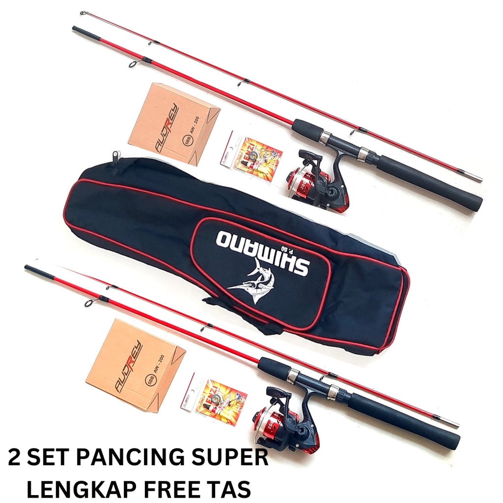 2 Full Set Alat Pancing Joran Sambung 120-150 Cm Tas Reel 5BB Lengkap ...