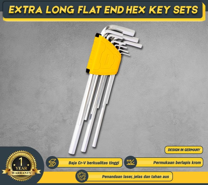 DELI Extra Long Flat-end Hex Key Set 9 Pcs / DELI Kunci L Extra Long 9 ...