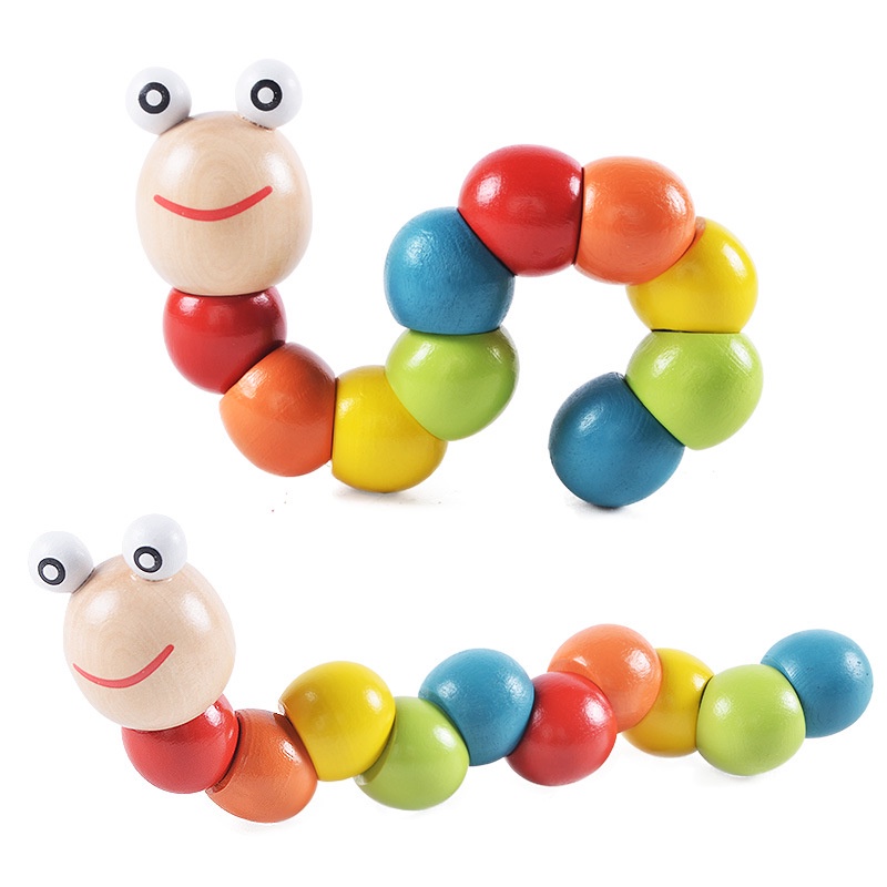 Mainan Edukasi ULAT KAYU WARNA montessori anak / COLOURFUL WOODEN WORM ...