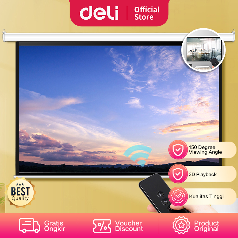 Deli Automatic Screen Projector Layar Proyektor Otomatis 100 inch ...