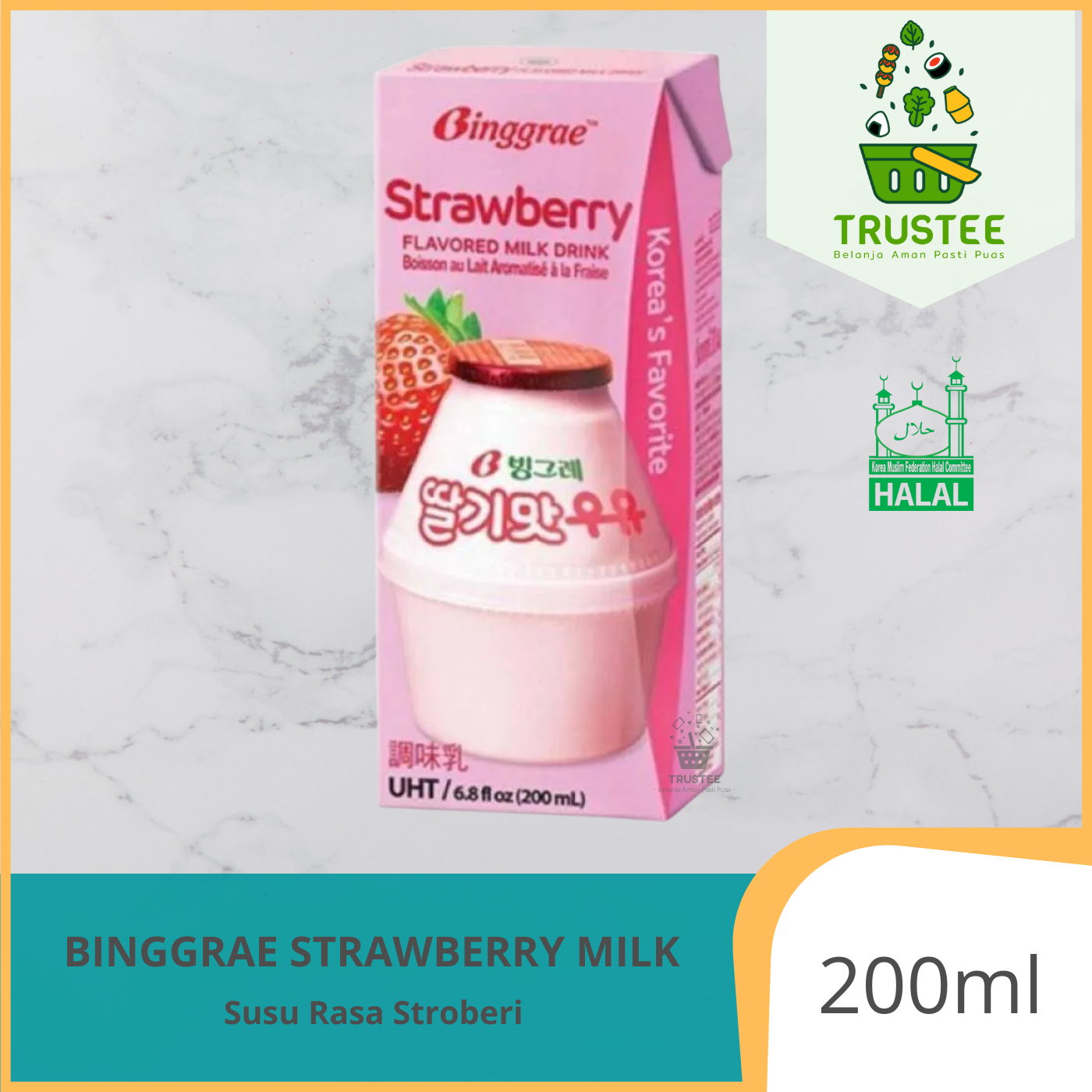BINGGRAE STRAWBERRY FLAVORED MILK DRINK UHT 200ml - Susu Strawberry ...
