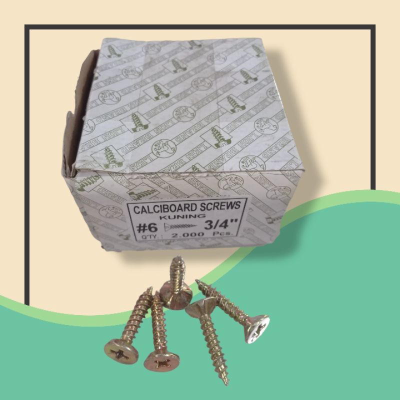 Skrup GRC kuning 6 x 3/4 Calciboard Screw 6 x 3/4 LION BRAND ISI 100 ...