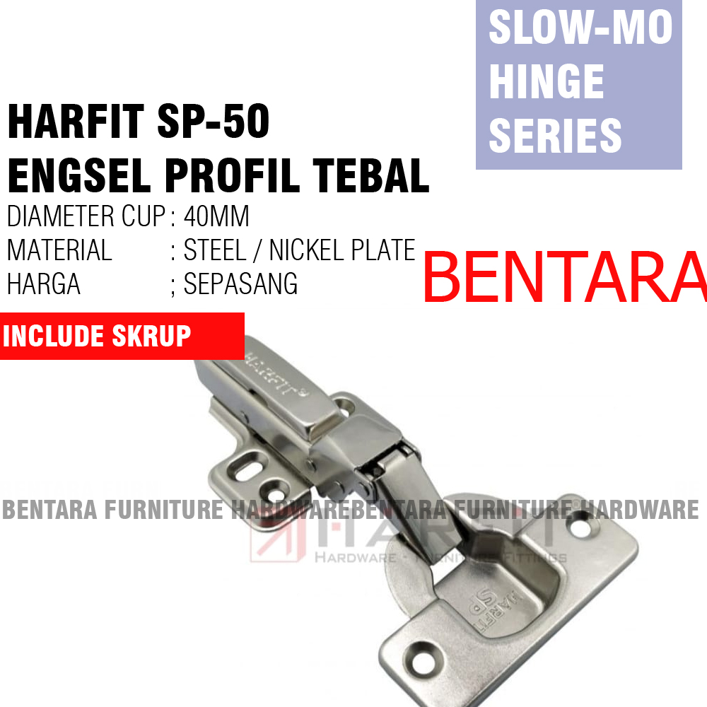 2 x HARFIT SP-50 40MM ENGSEL PROFIL SENDOK SLOW MOTION UNTUK PINTU ...