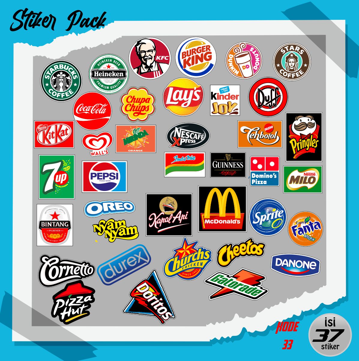 Stiker paket Isi 37 merk Makanan Stiker Junkfood Aesthetic | Lazada ...
