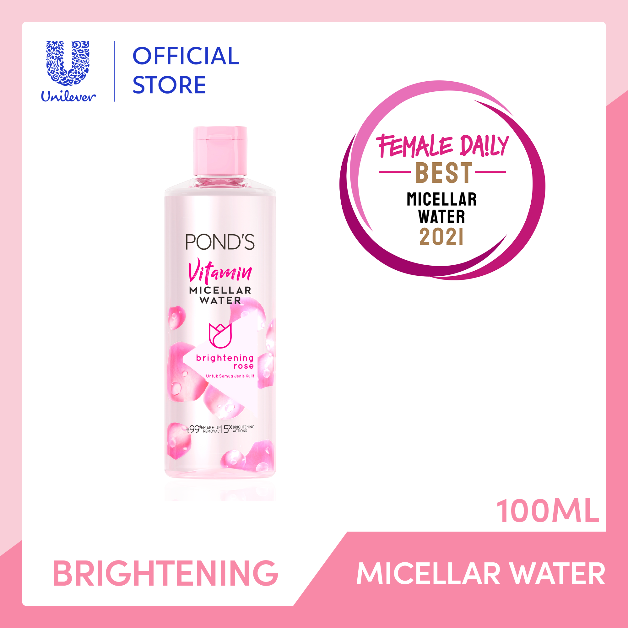 Ponds Micellar Water Makeup Remover Brightening Rose Untuk Semua Jenis ...