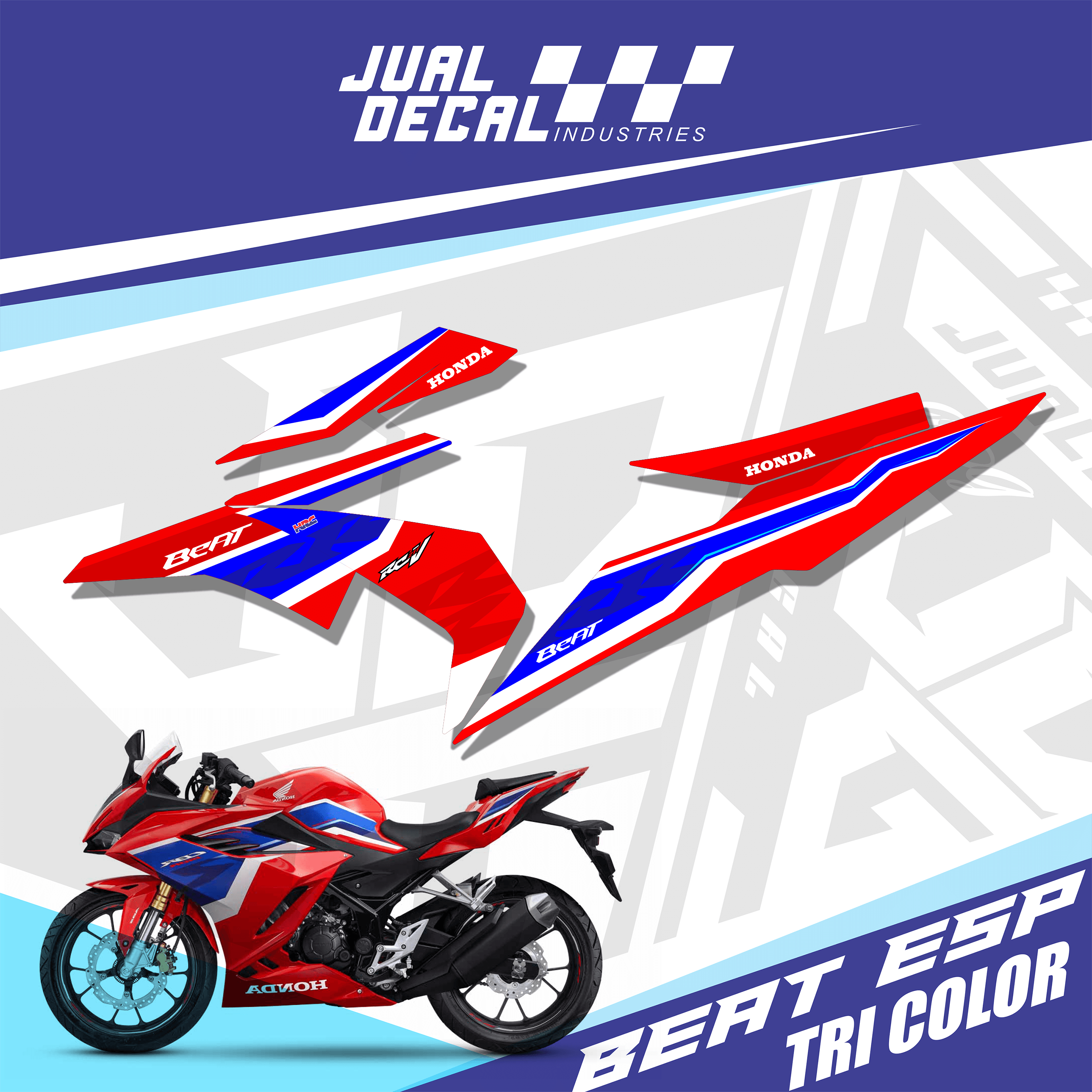 Striping Beat Variasi TRICOLOR FIREBLADE HRC Livery Stiker Sticker ...
