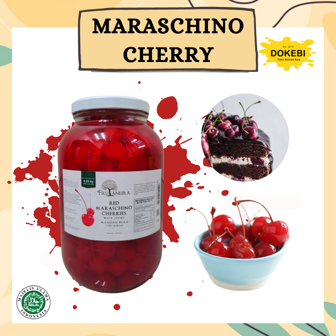 Cherry merah tangkai [10 pcs, 5 pcs] / MARASCHINO CHERRY / RED CANDIED CHERRIES IN WATER ...