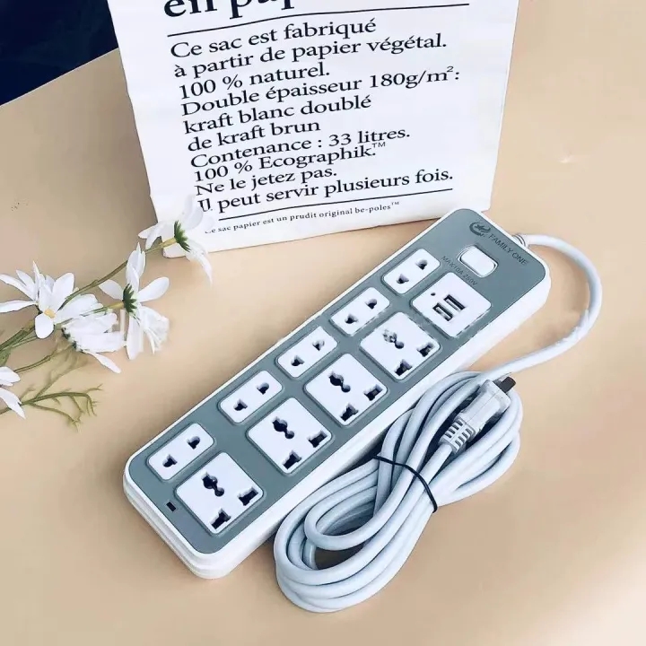 Stop Kontak Gepeng Kabel 10 Lubangand1 8 M 10 Outlet With 2 Usb Multi Function Socket Plug