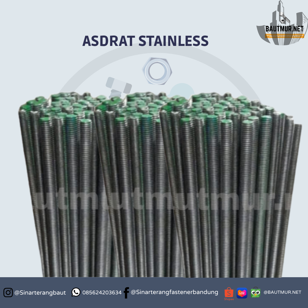 Asdrat Fulldrat M8 Stainless - Longdrat Besi Ulir 1 Meter - Stud bolt ...