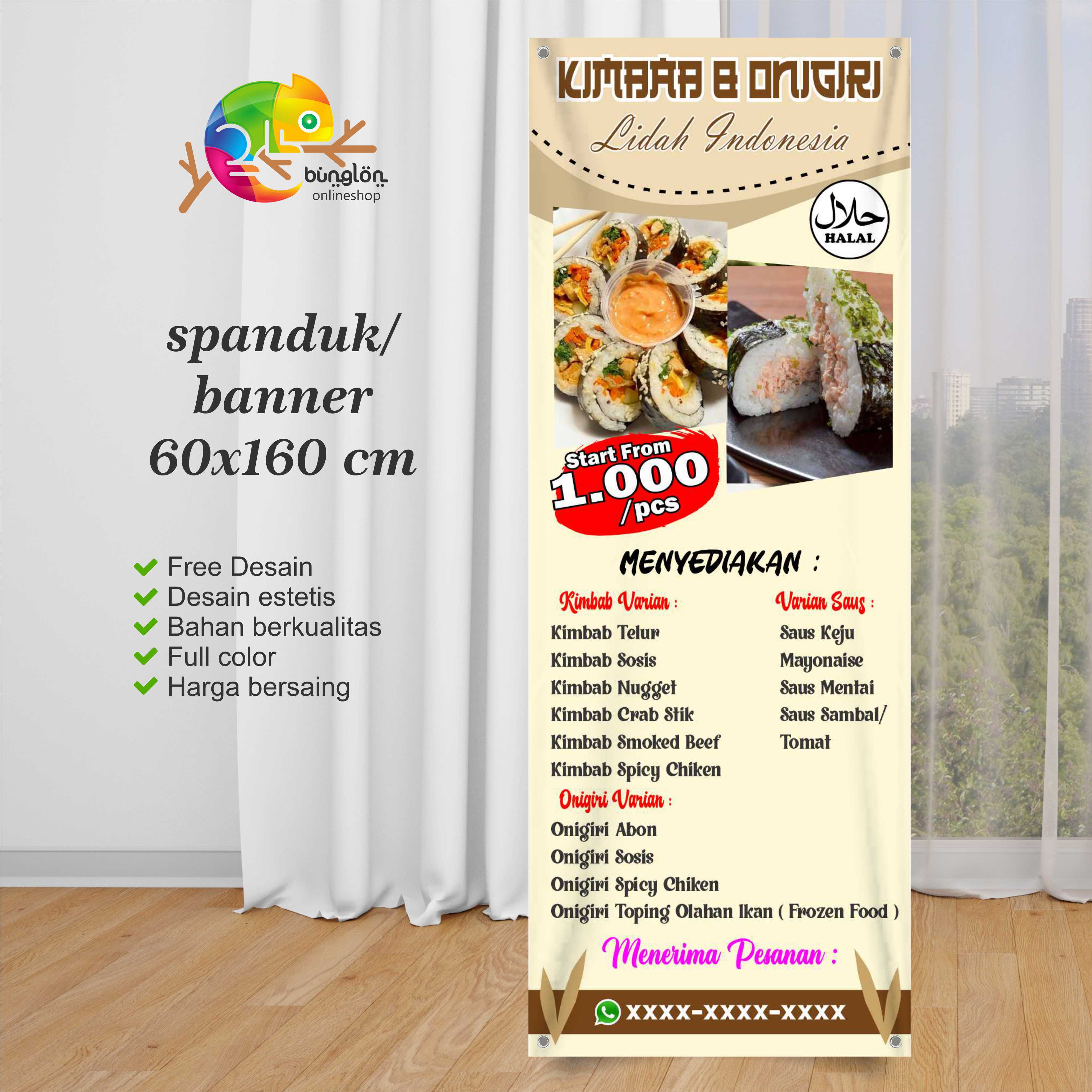 Spanduk 60x160 Banner Kimbab dan Onigiri Custom Desain | Lazada Indonesia