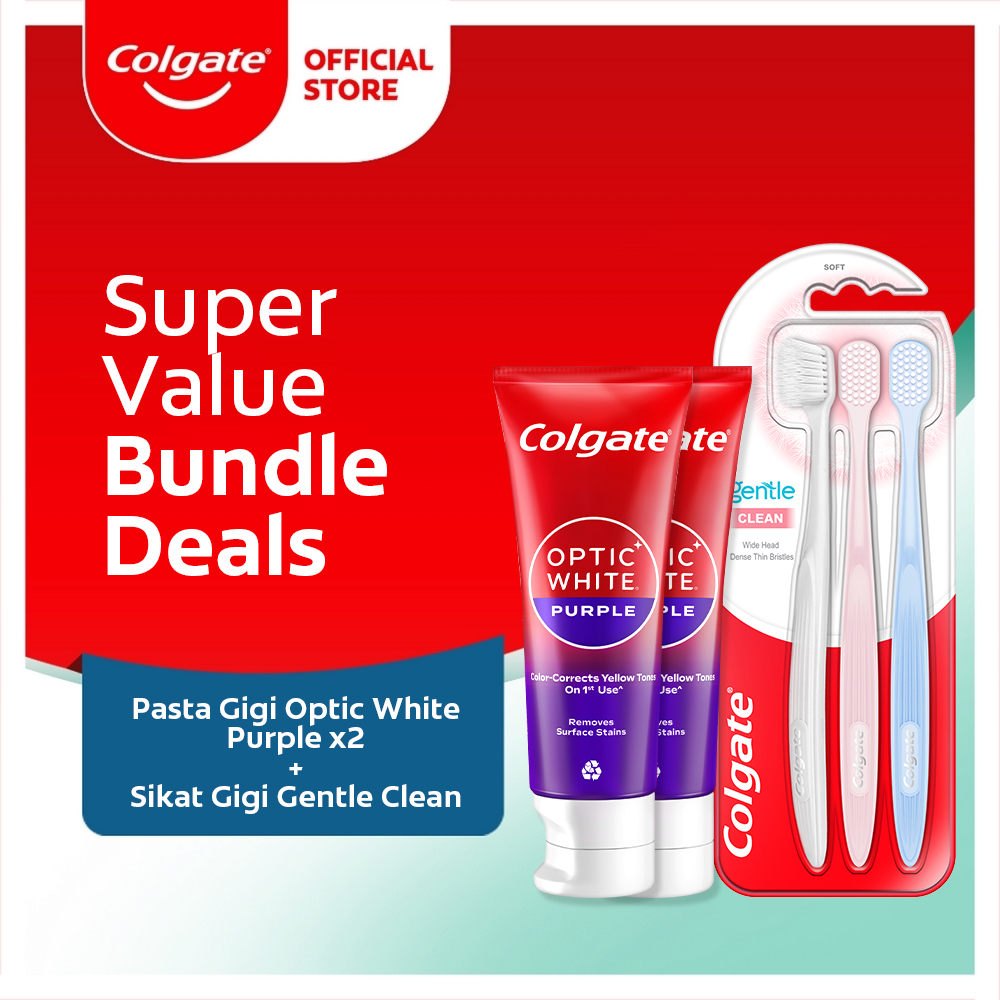 Colgate Gentle Clean 3s Toothbrush + Optic White Purple 100gr Twinpack ...