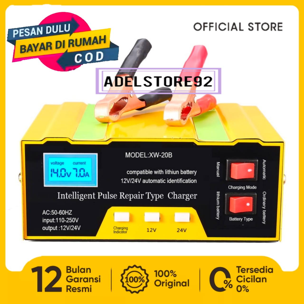 Charger Aki Motor Dan Mobil Otomatis Accu Kering Dan Basah 12V/24V ...