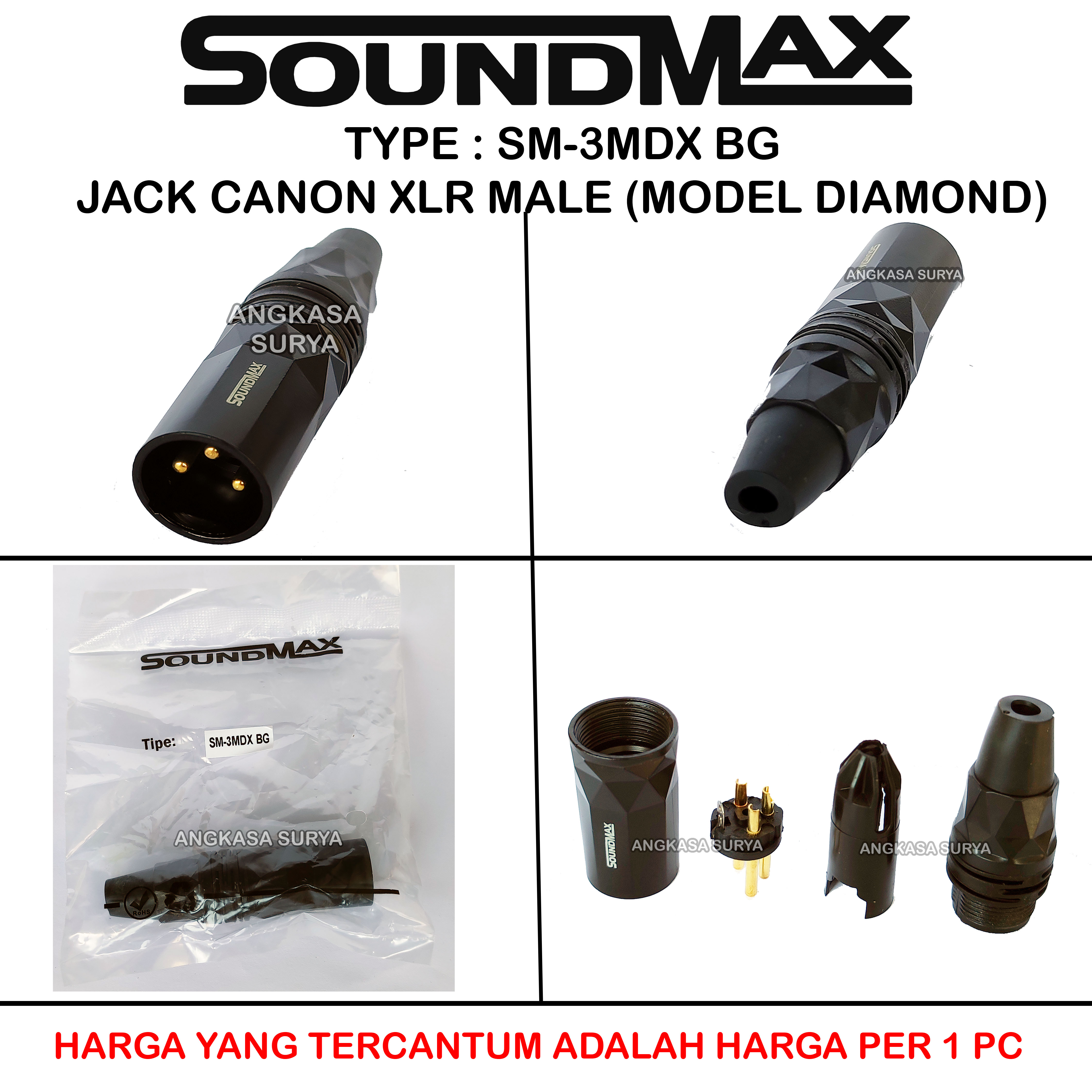 Jack Canon XLR Male SOUNDMAX SM-3MDX-BG Model Diamond / Conector ...