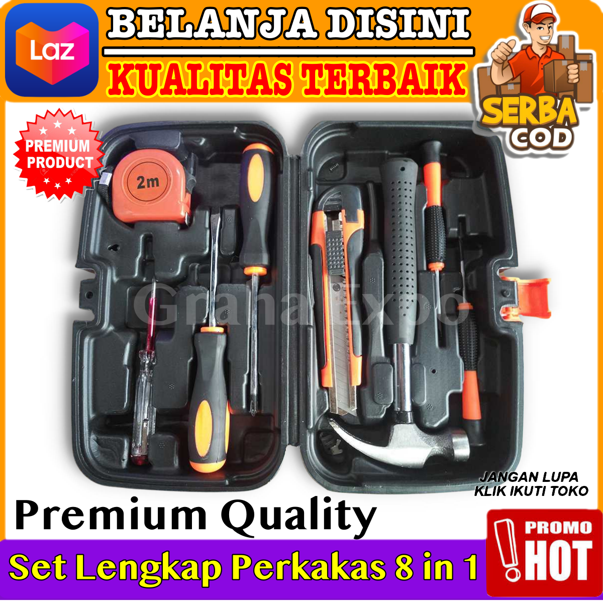 Set 8in1 Perkakas Palu Obeng Cutter Meteran 8 in 1 Martil Alat Kerja ...