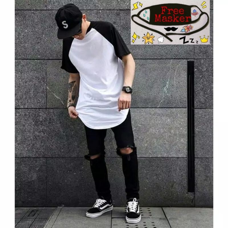 Kaos Polos Reglan Longline Variasi Hitam-Putih Maroon-Putih M L XL ...