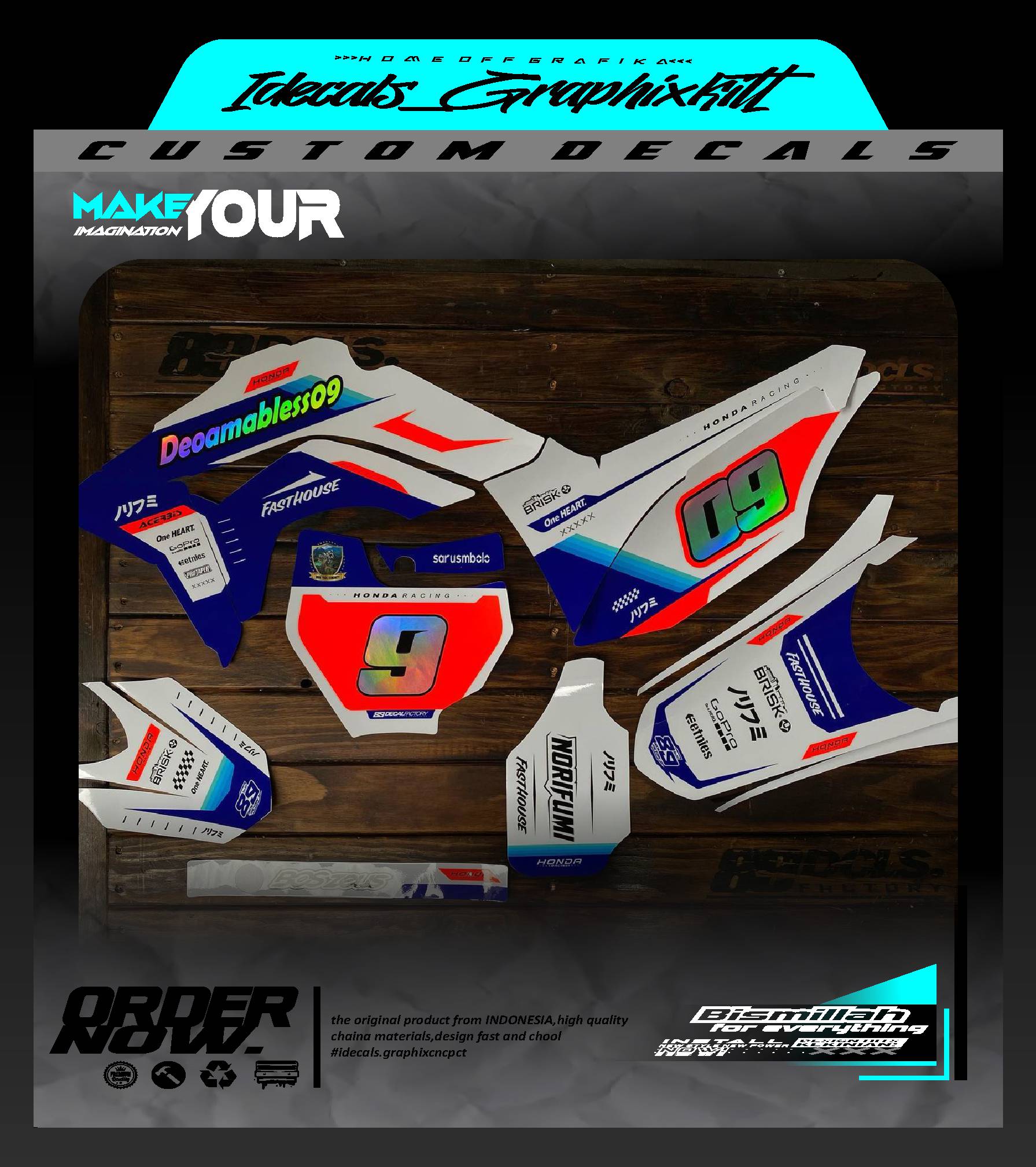 00314 sticker decals fullbody honda crf 150L tema garis warna stabilo ...